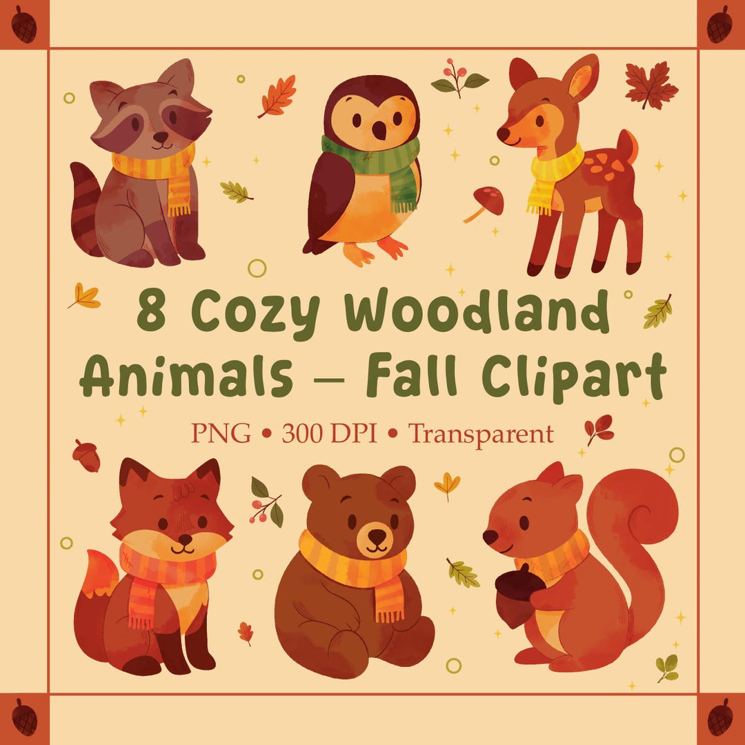 Autumn Woodland Animals Clipart Bundle: Cozy Fall Forest PNG (digital ...