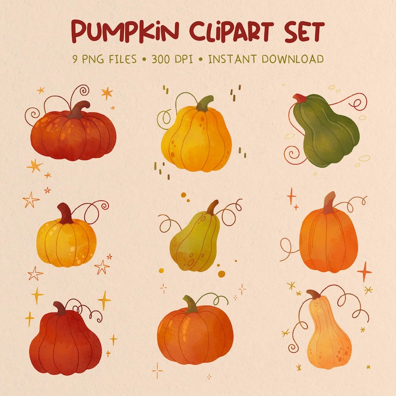 Autumn Pumpkin Clipart Set – Fall Illustrations, Thanksgiving Decor ...