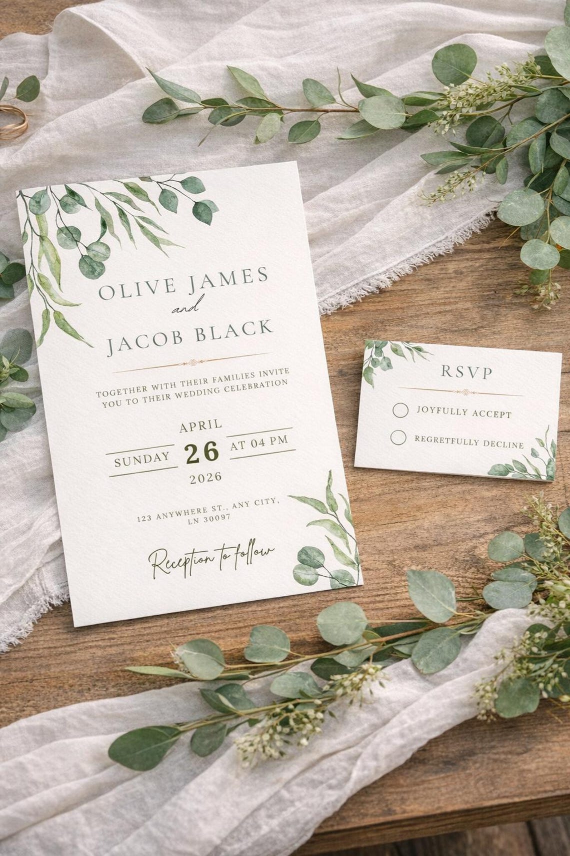Greenery Wedding Invitation Set With RSVP – Elegant Botanical Invite ...