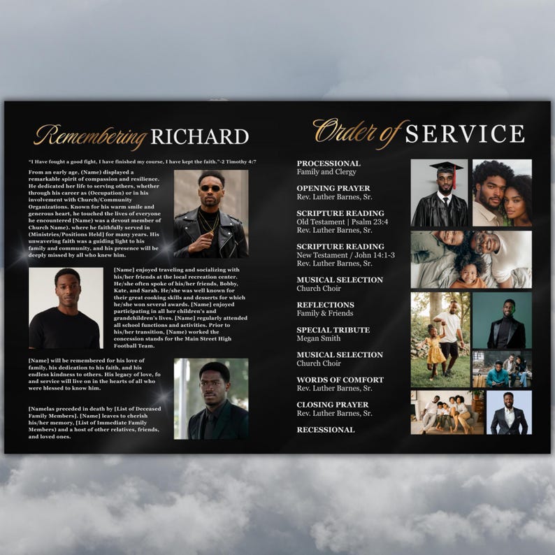 Black & Gold Funeral Program Template, Celebration of Life (canva ...