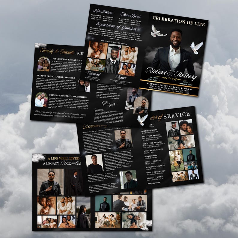 Black & Gold Funeral Program Template, Celebration of Life (canva ...
