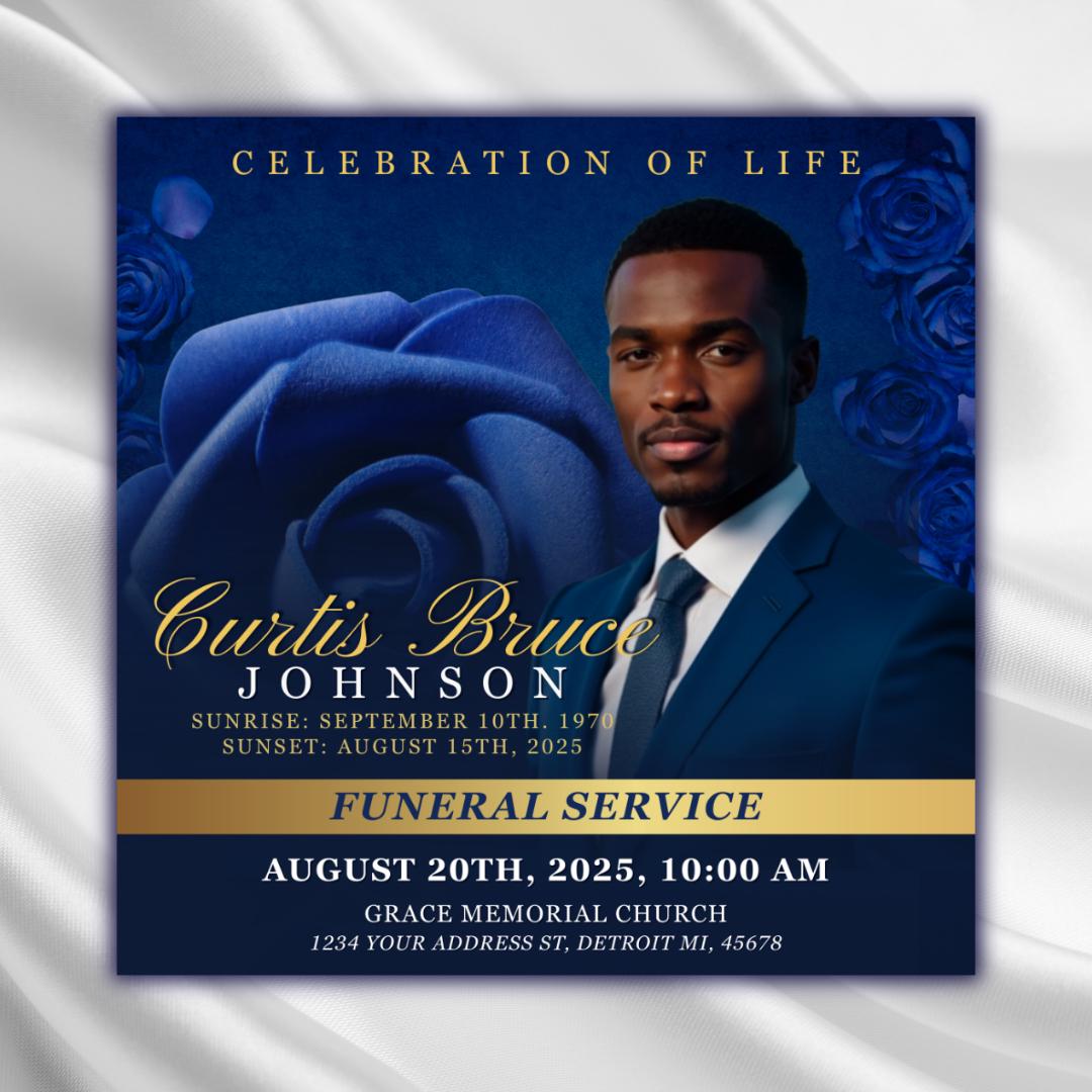 Royal Blue Funeral Announcement Flyer: Celebration of Life (digital ...