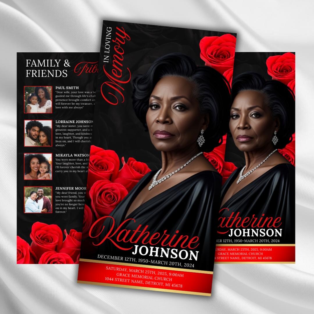 Red Roses Funeral Program Template, Celebration of Life (DIY Canva) - Etsy