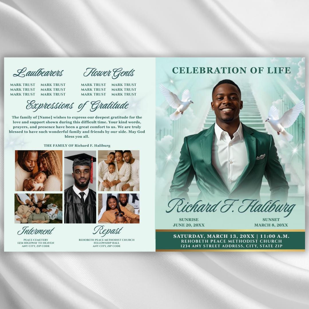 Green & White Funeral Program Template, Celebration of Life (canva ...