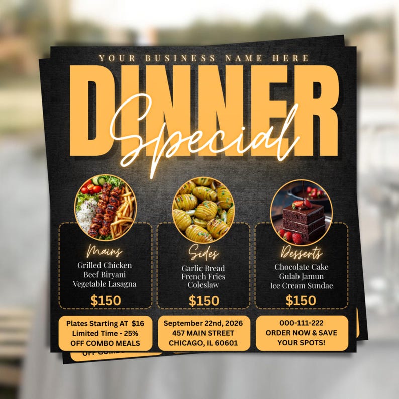 Editable Dinner Specials Flyer, Restaurant Menu Template (canva) - Etsy