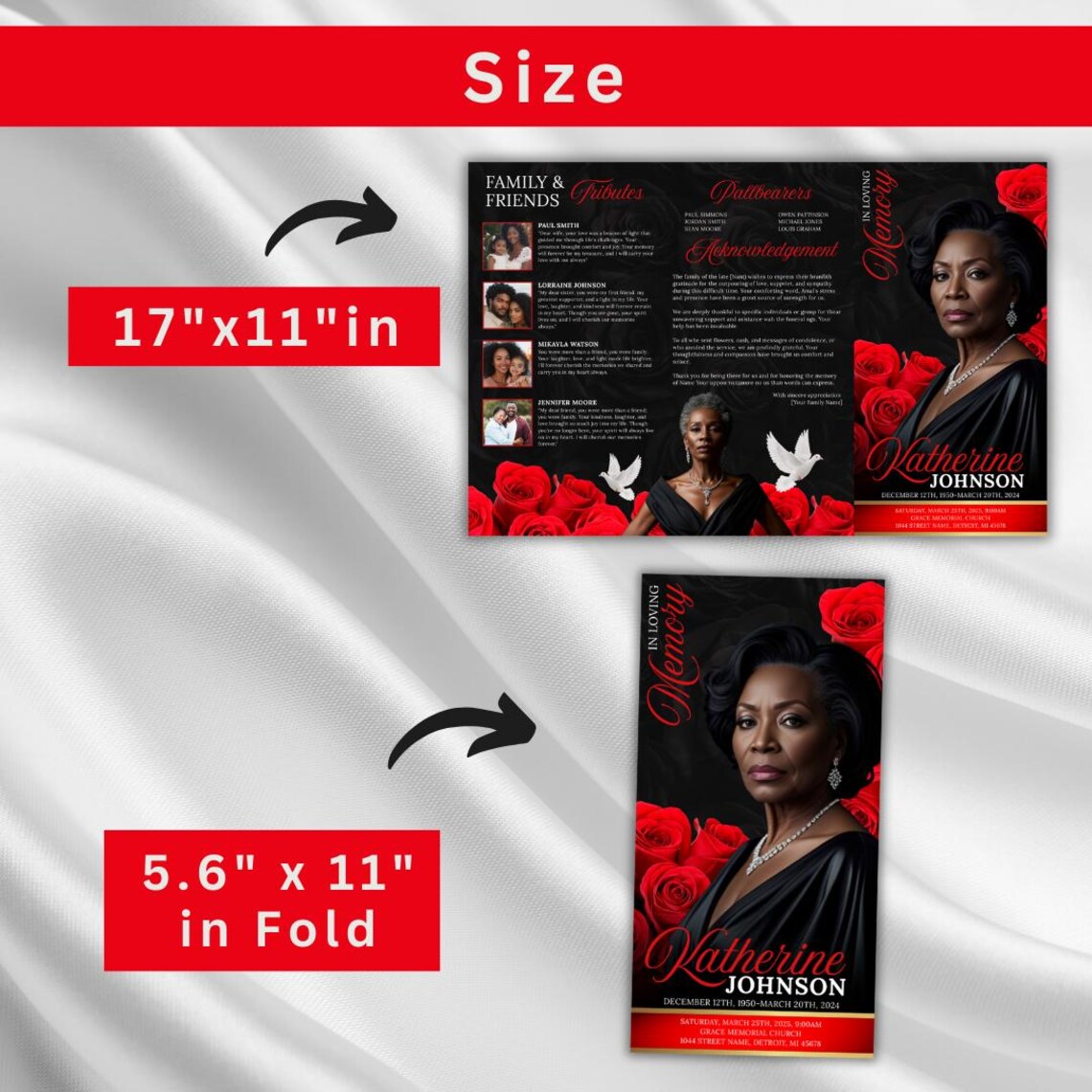 Red Roses Funeral Program Template, Celebration of Life (DIY Canva) - Etsy