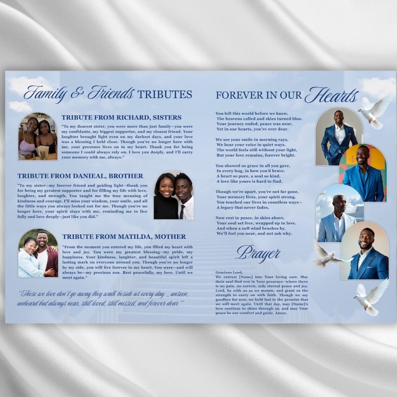Blue & White Funeral Program Template, Celebration of Life (canva ...