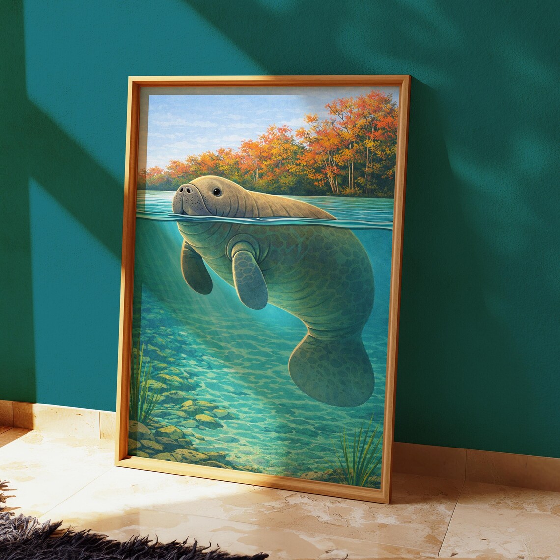 Florida Manatee Wall Art Print Coastal Ocean Animal Artwork Manatee ...
