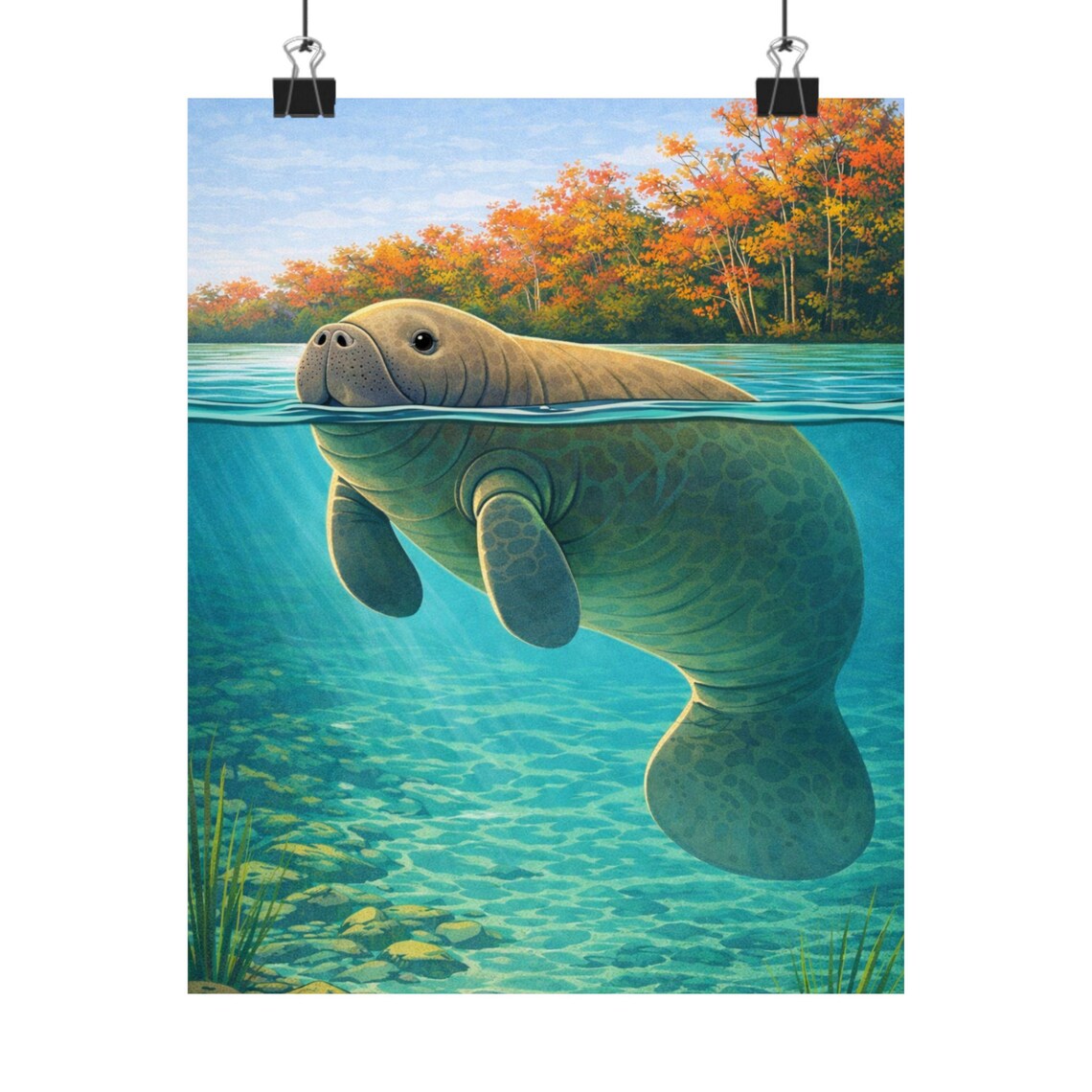 Florida Manatee Wall Art Print Coastal Ocean Animal Artwork Manatee ...