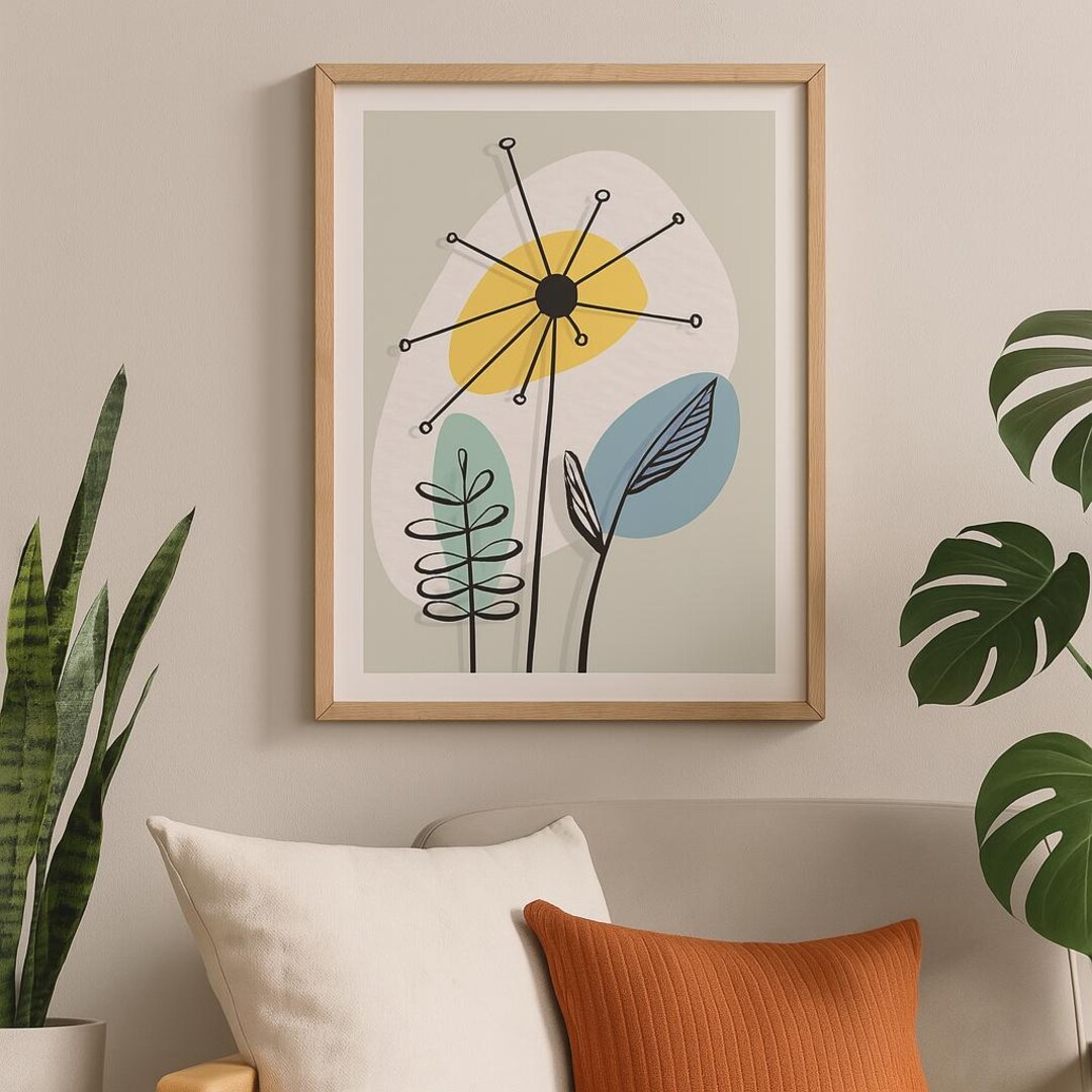 Botanical Abstract Wall Art – Mid-century Modern Digital Print ...