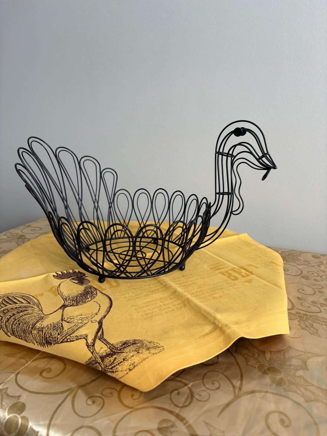 Vintage Wire Turkey Basket | Black Metal Fruit Bowl Centerpiece | Retro ...
