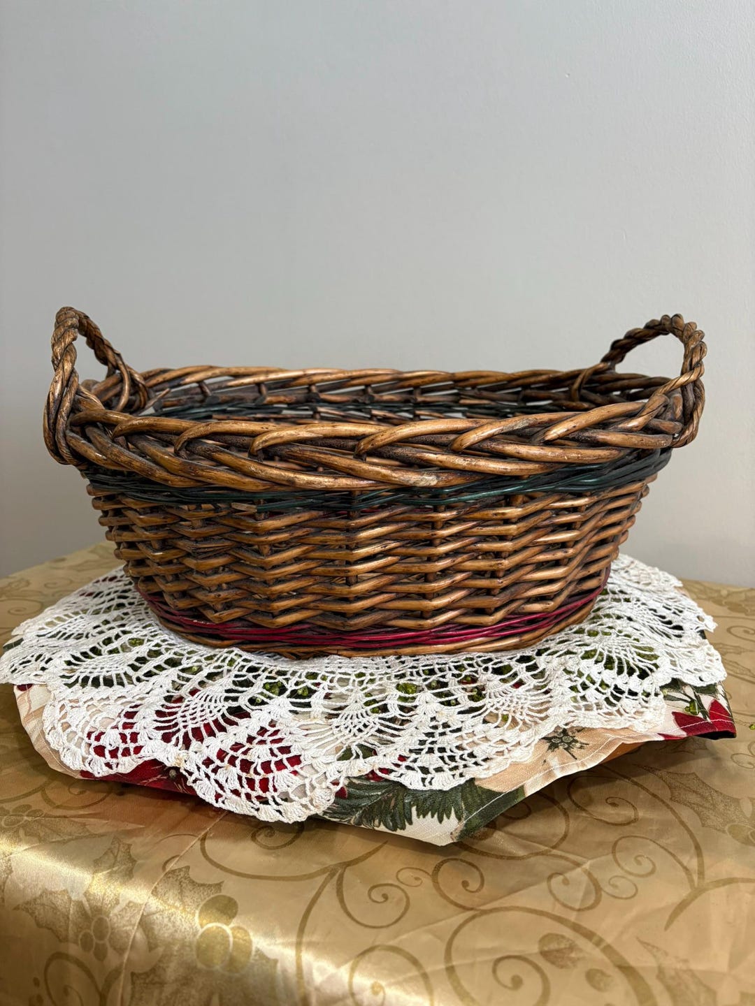 Rustic Rattan Oval Bread Basket | Holiday Decor | Farmhouse Cottagecore ...