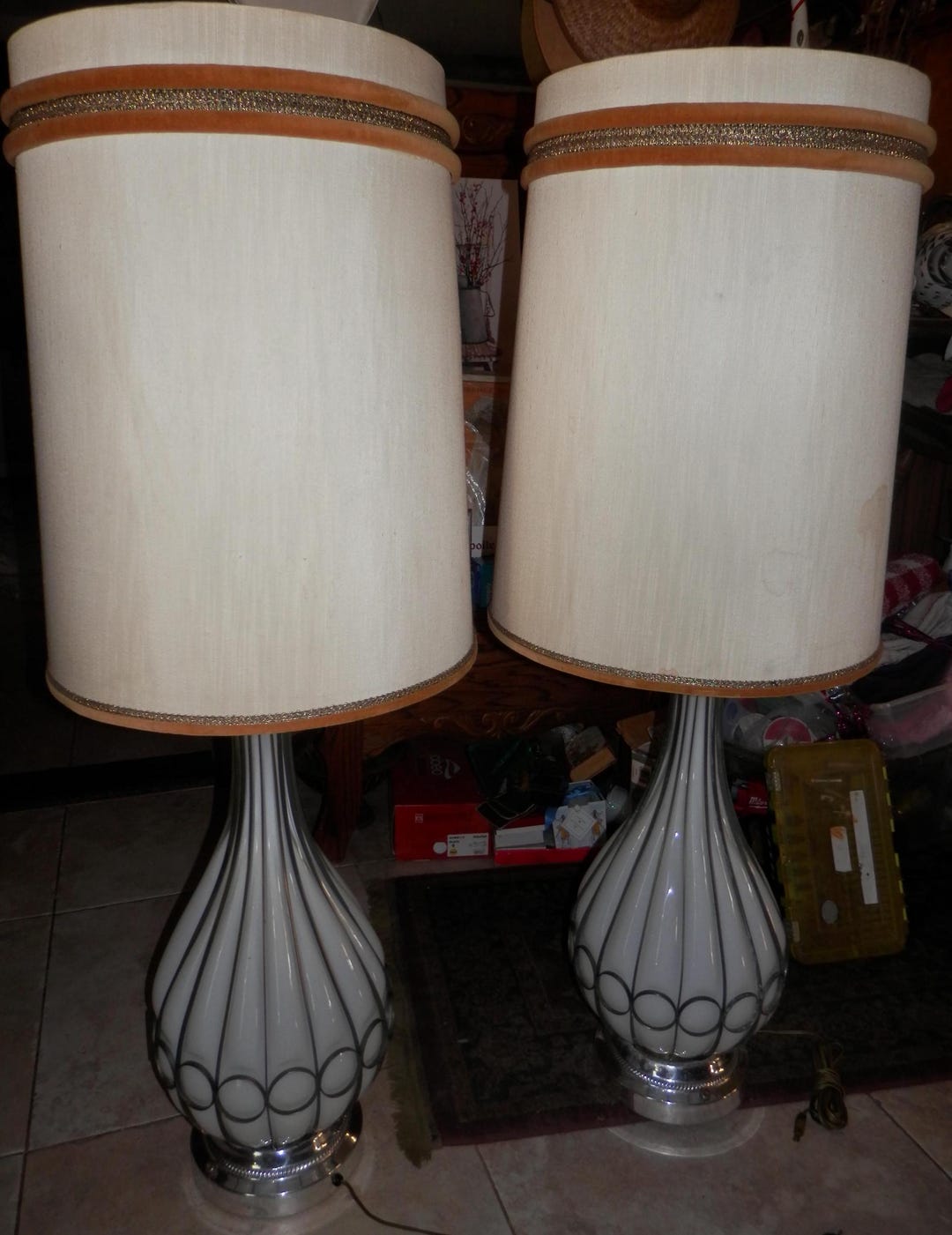 Lightcraft of California MCM RARE Table Lamp Pair Murano Glass Hand Blown Into Brass Cage - Etsy