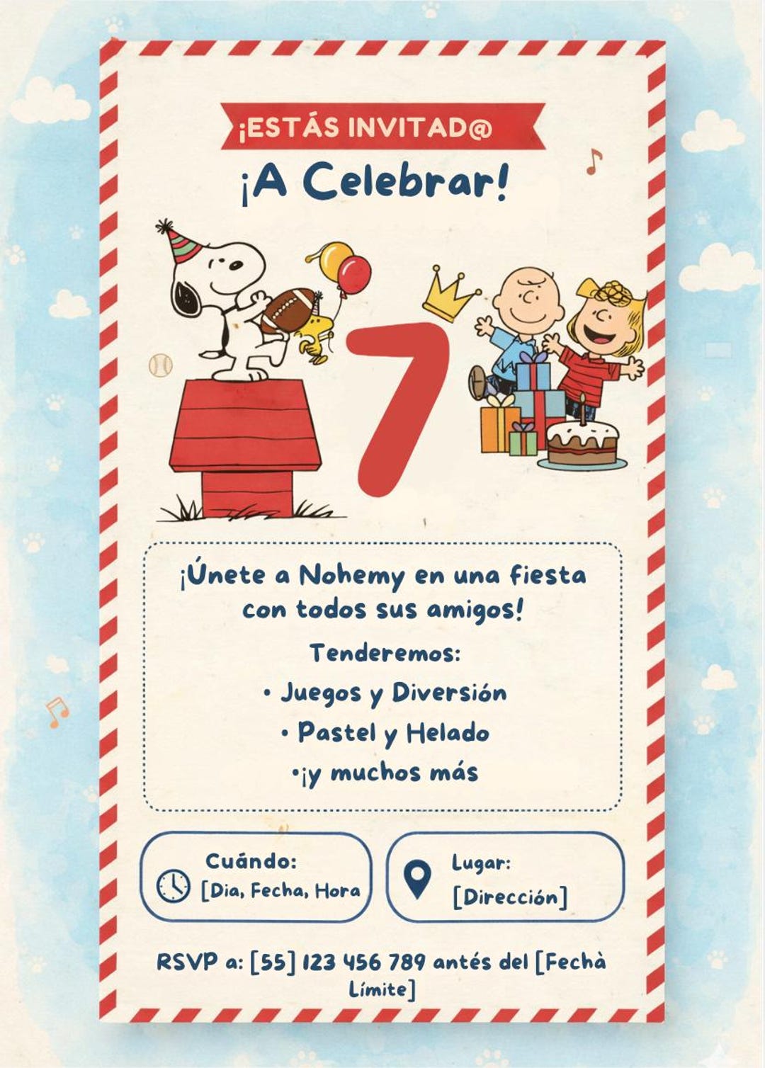 Invitación De Cumpleaños De Snoopy: Plantilla De Invitación Para Fiesta ...