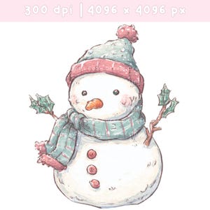 10 Cute Snowman Clipart PNG, Kawaii Christmas Clip Art Bundle, Festive ...