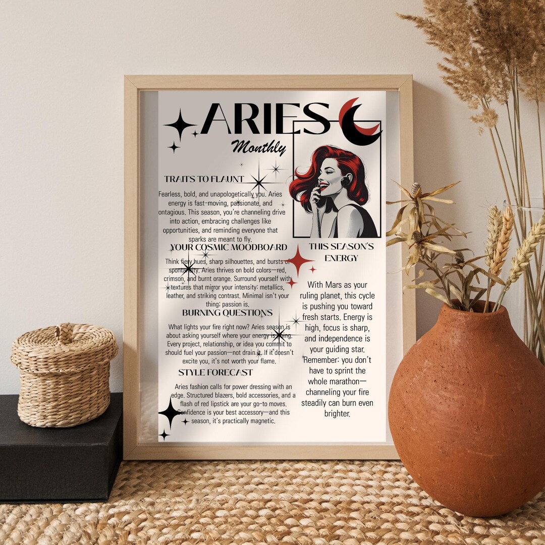 Aries Zodiac Magazine Cover Poster: Retro Astrology Wall Art - Etsy