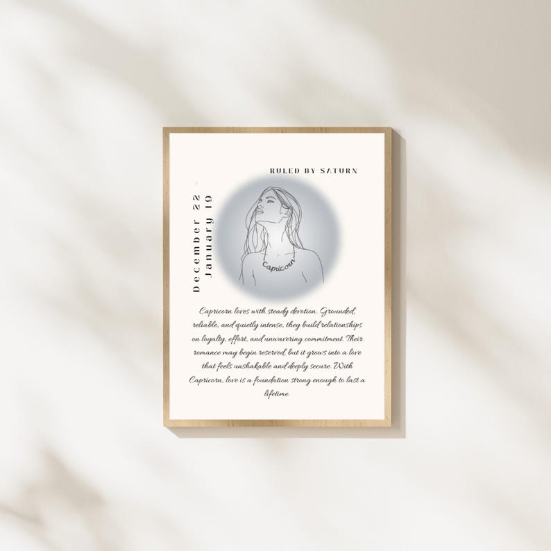 Capricorn Zodiac Poster | Minimalist Line Art Astrology Wall Art ...