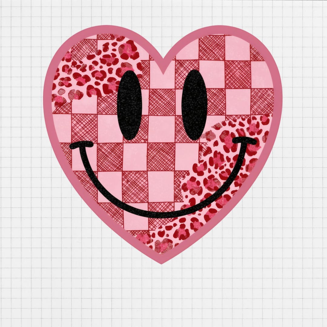 Pink Heart Smiley Face PNG, Cheetah Print Checkerboard Design ...