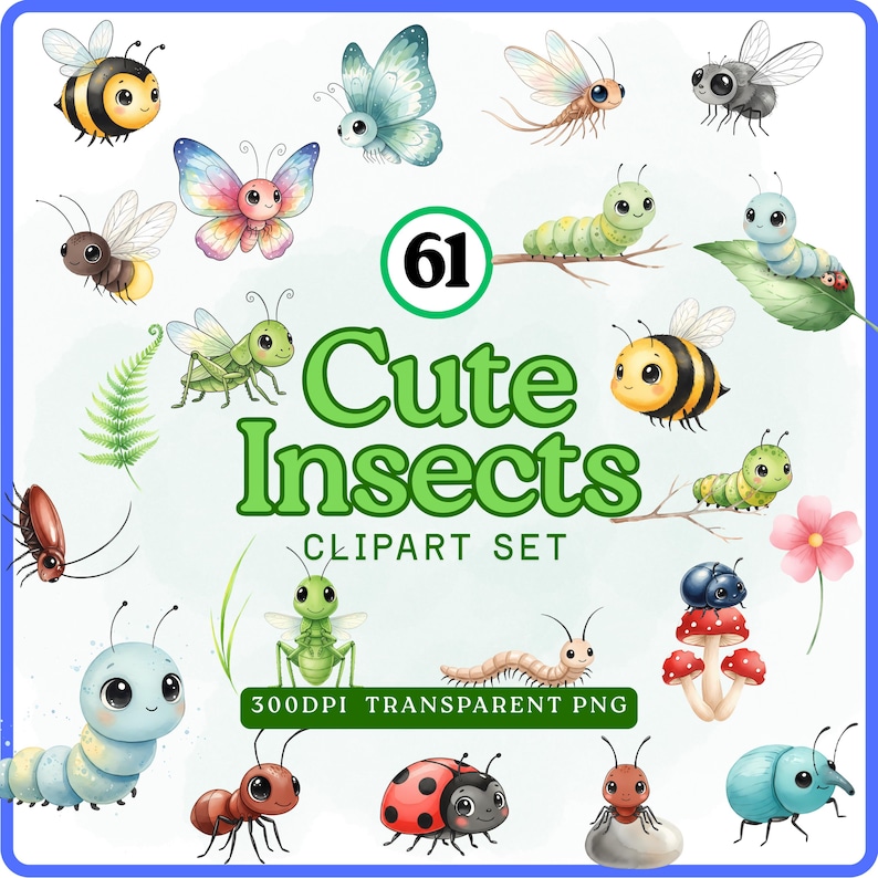Watercolor Insect Clipart Bundle | 61 Bug & Nature Elements (PNG) - Etsy