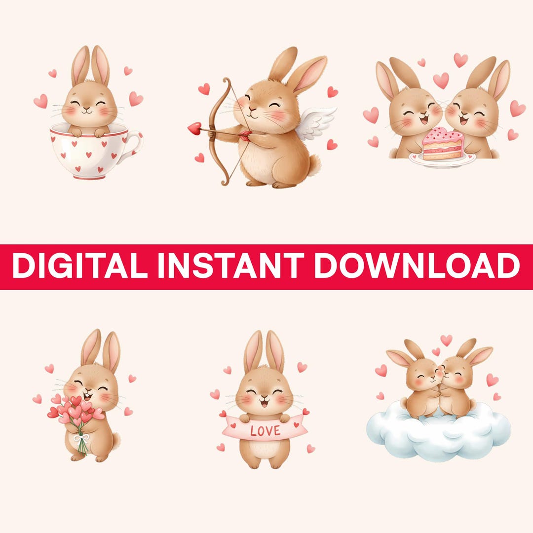 Valentine Bunny Clipart Bundle, PNG Illustrations (digital Download - Etsy