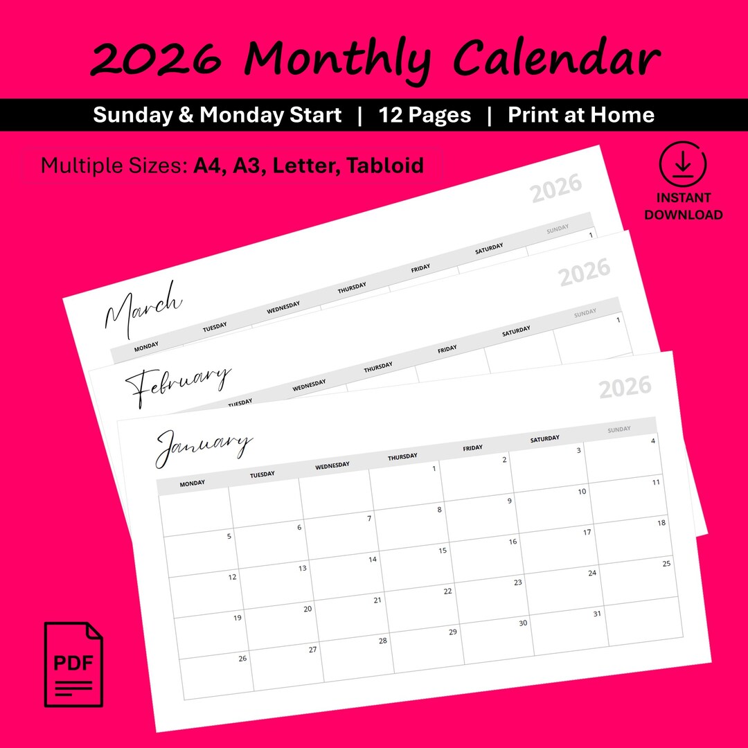 2026 Monthly Planner | Minimalist Landscape Calendar (printable PDF) - Etsy