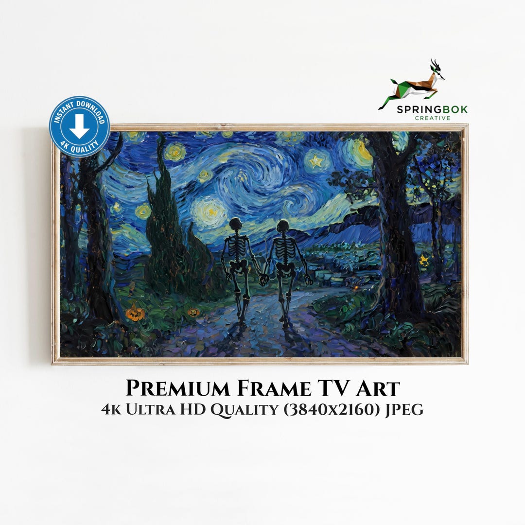 Van Gogh Starry Night Halloween Frame TV Art: Spooky Skeleton Couple ...