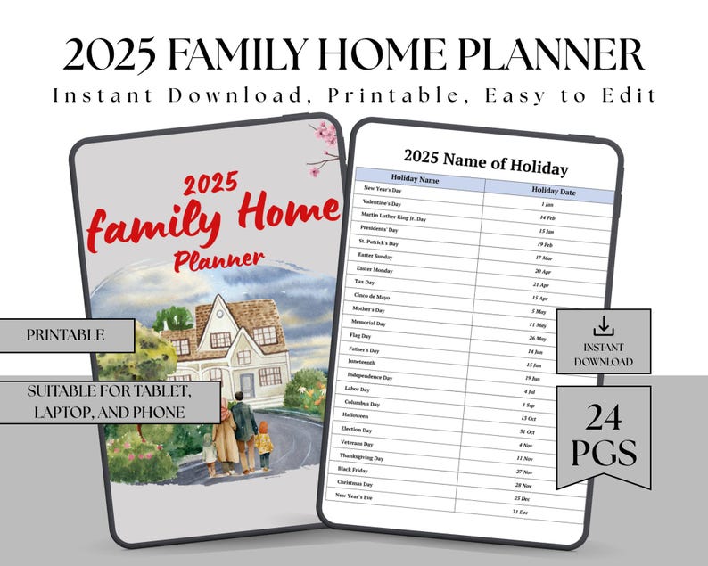 2025 Family Home Planner PDF: Printable Weekly & Monthly Organizer ...