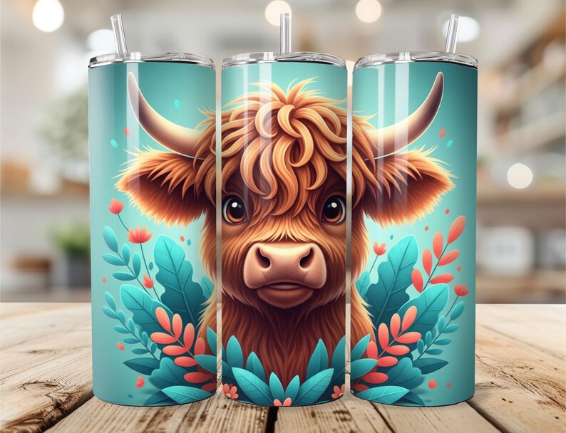 Highland Cow Tumbler Wrap: Farm Animal 20oz Skinny Tumbler (PNG Digital ...