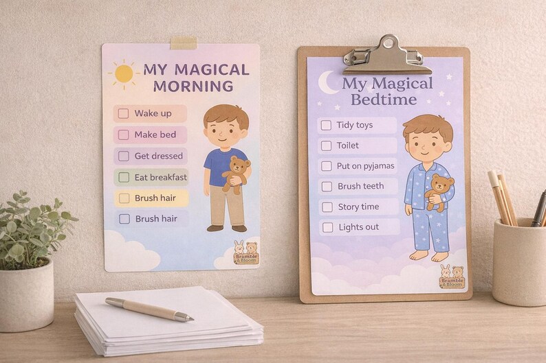 Morning & Bedtime Routine Charts for Kids – Visual Routine Pack With ...
