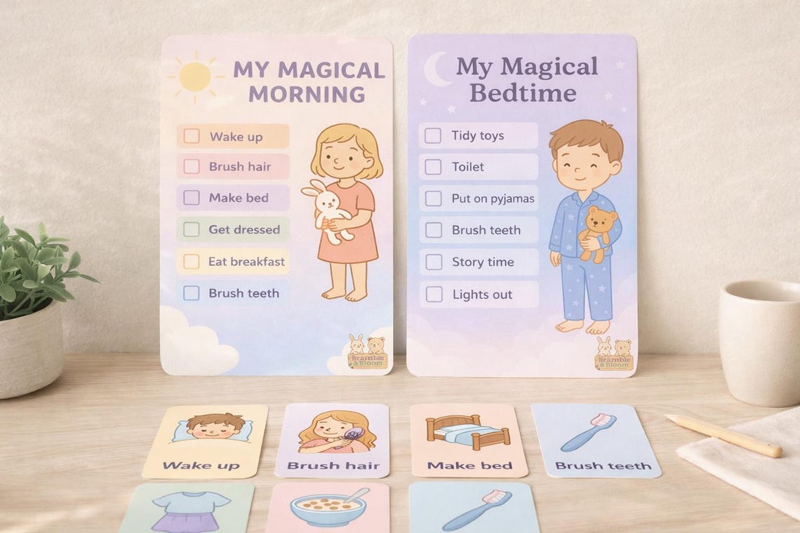 Morning & Bedtime Routine Charts for Kids – Visual Routine Pack With ...