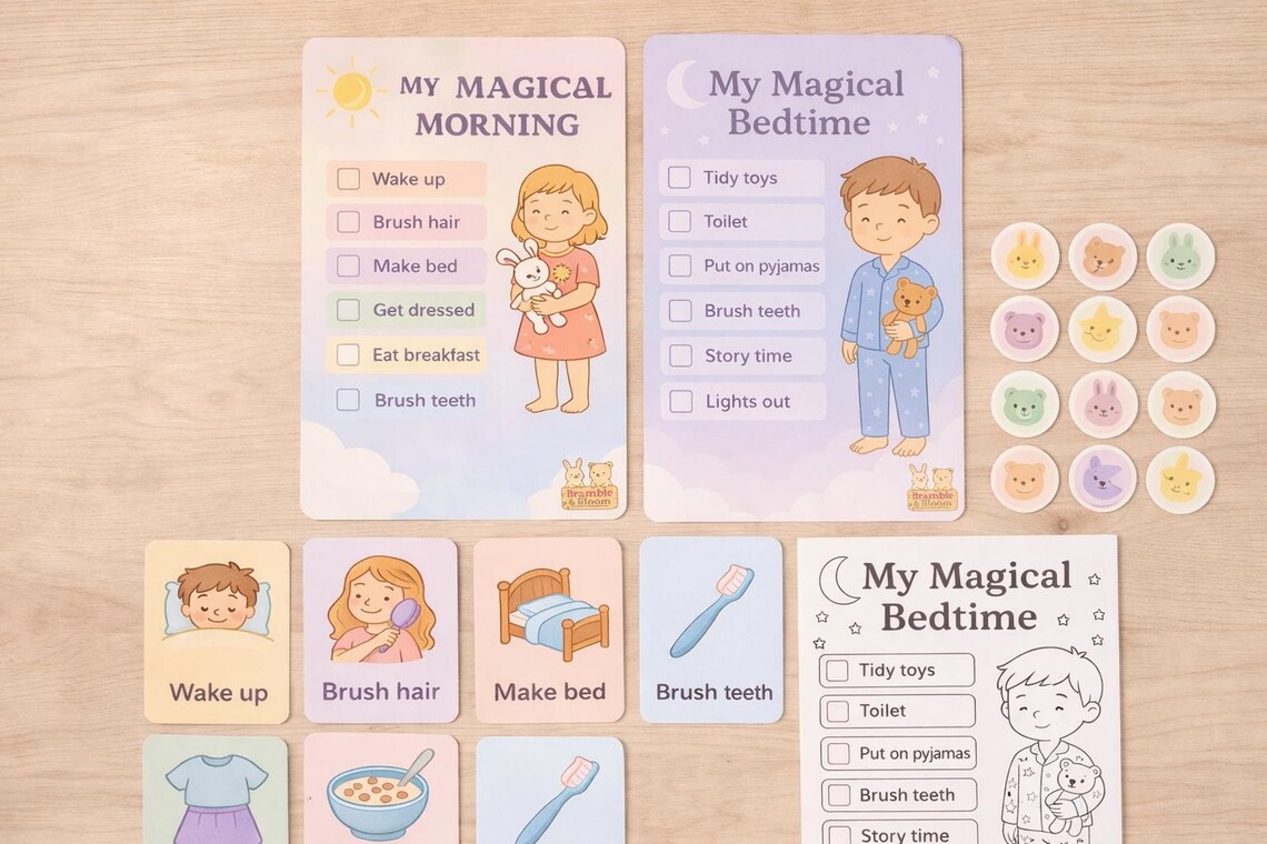 Morning & Bedtime Routine Charts for Kids – Visual Routine Pack With ...