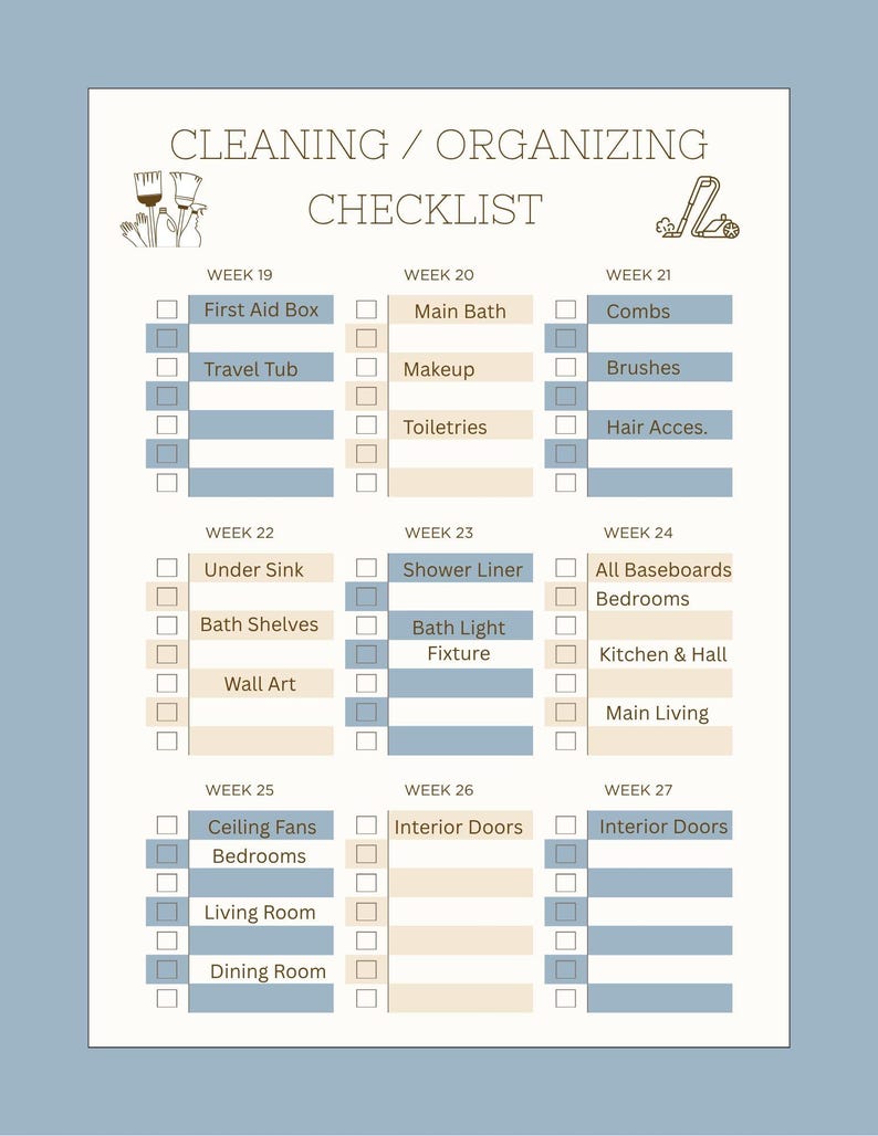 Cleaning and Organizing Chart A5 and 8.5x11 - Etsy