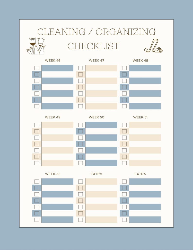 Cleaning and Organizing Chart A5 and 8.5x11 - Etsy