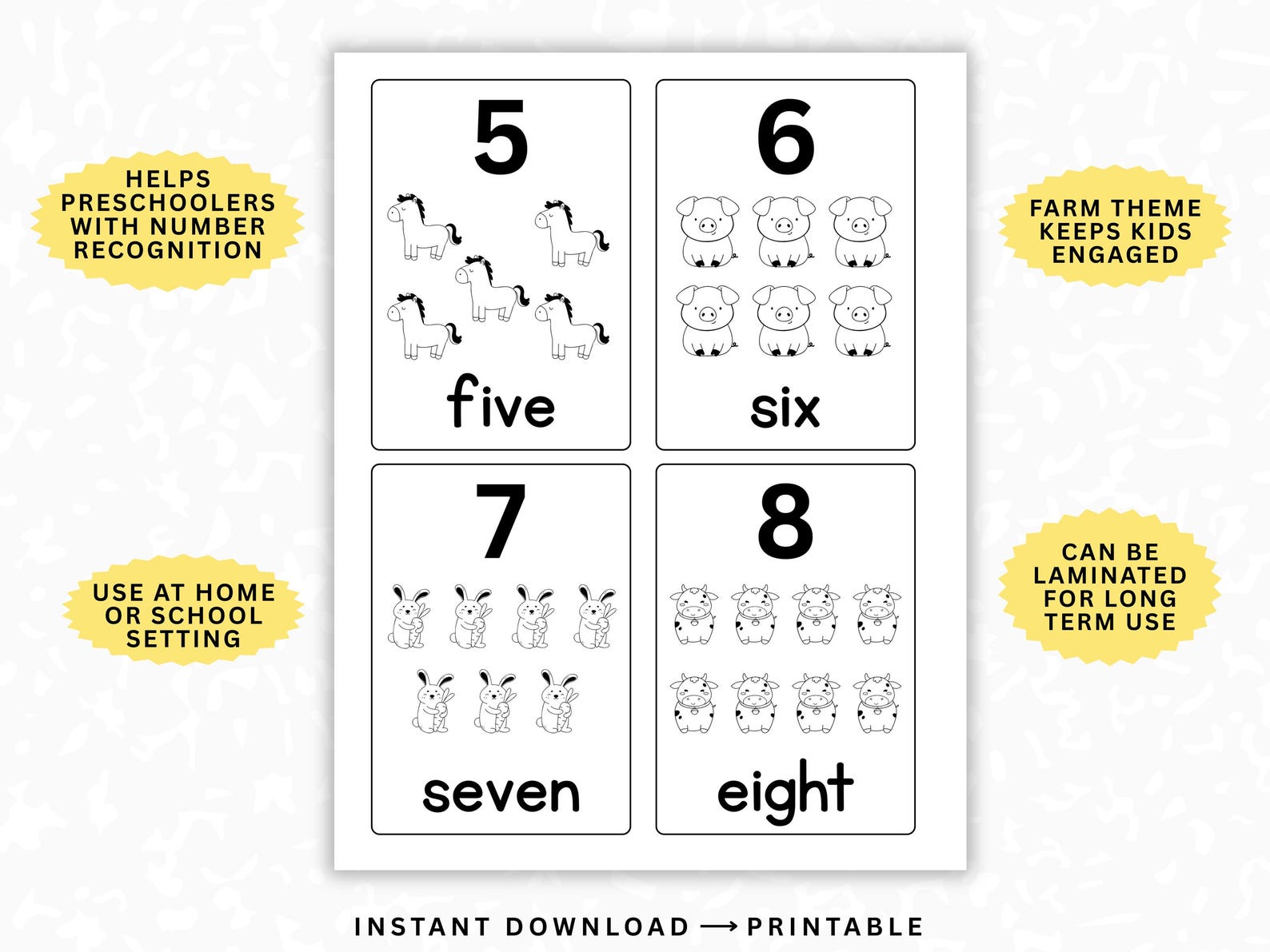 Farm Animal Number Flashcards 1–10, Preschool & Toddler Counting ...