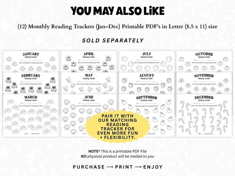 Printable Reading Log Bundle Jan–dec, Kids Monthly Reading Tracker ...
