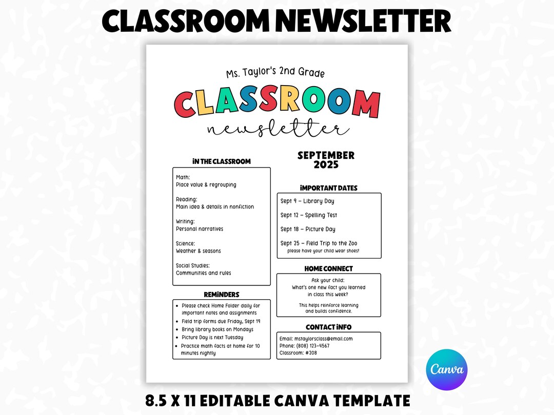 Classroom Newsletter Template, Editable Newsletter, Back to School ...