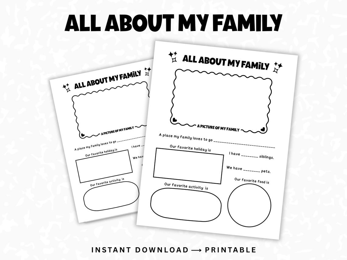 All About My Family Printable Worksheet, Fun Kids Activity, Family ...