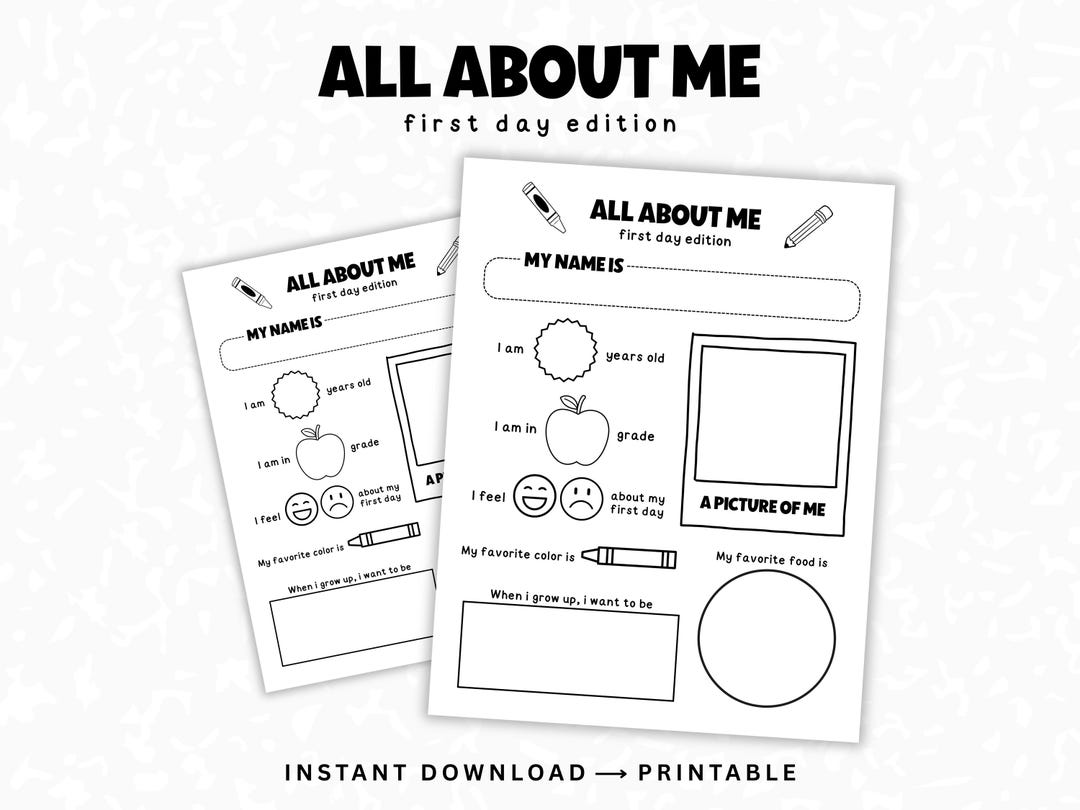 First Day of School Printable – All About Me Worksheet – Back to School ...