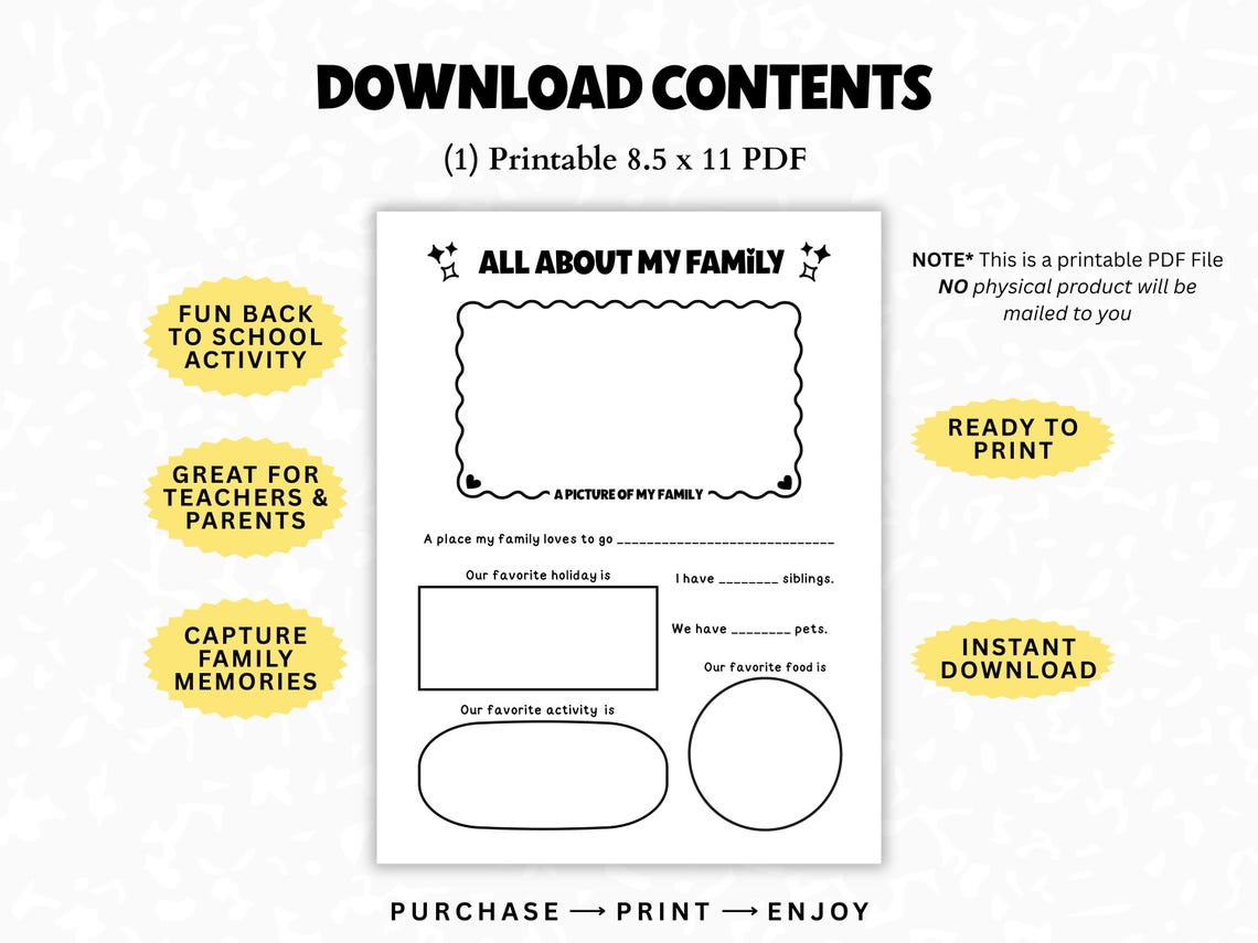 All About My Family Printable Worksheet, Fun Kids Activity, Family ...