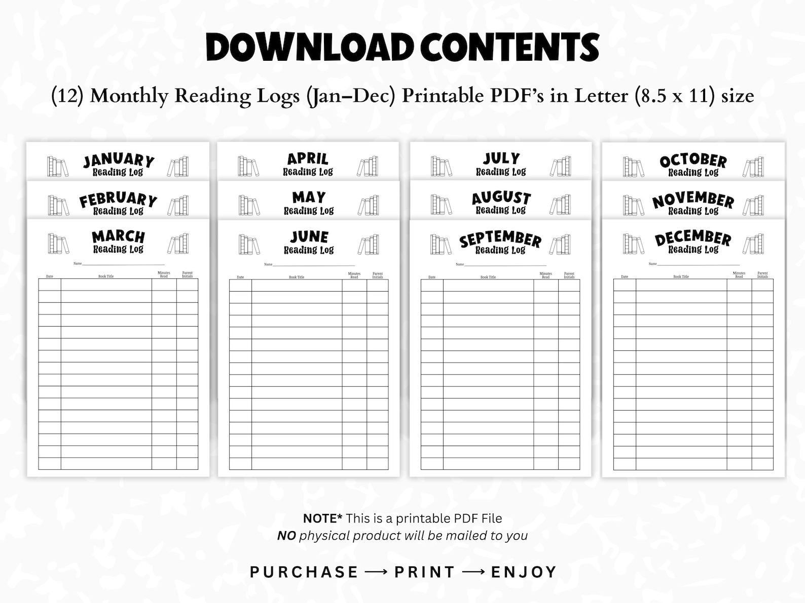Printable Reading Log Bundle Jan–dec, Kids Monthly Reading Tracker ...