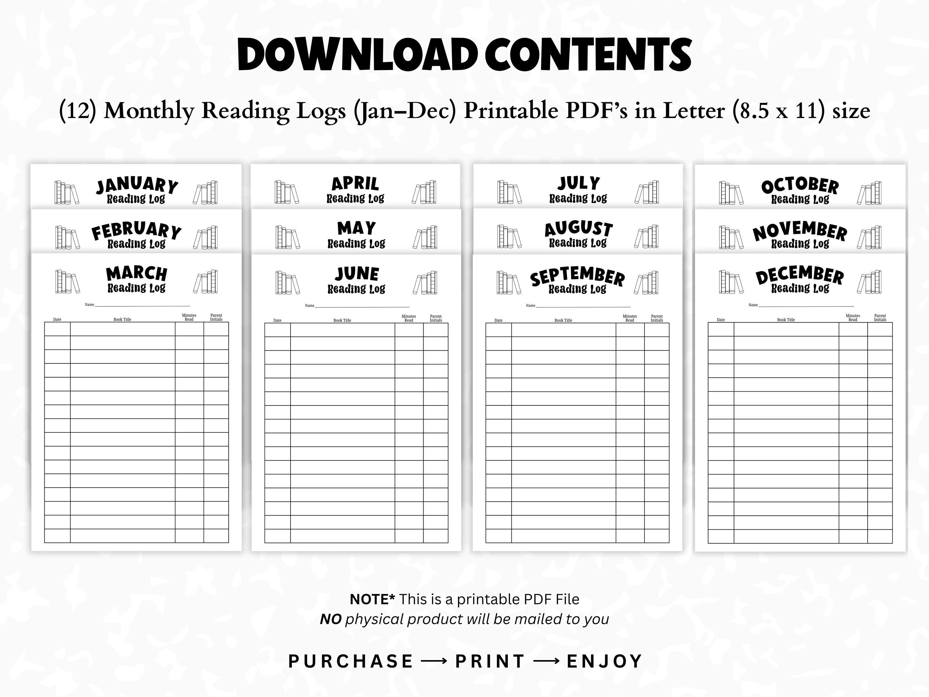 Printable Reading Log Bundle Jan–dec, Kids Monthly Reading Tracker ...