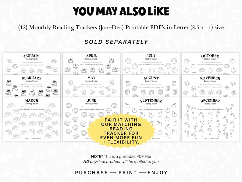 Printable Reading Log Bundle Jan–dec, Seasonal Kids Monthly Reading ...