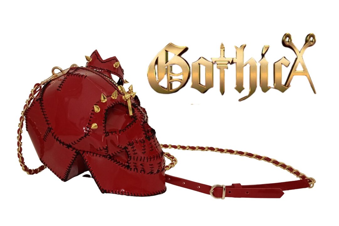 Shanella - Red Leather Skull Bag With Spikes | Handmade Gothic Power ...