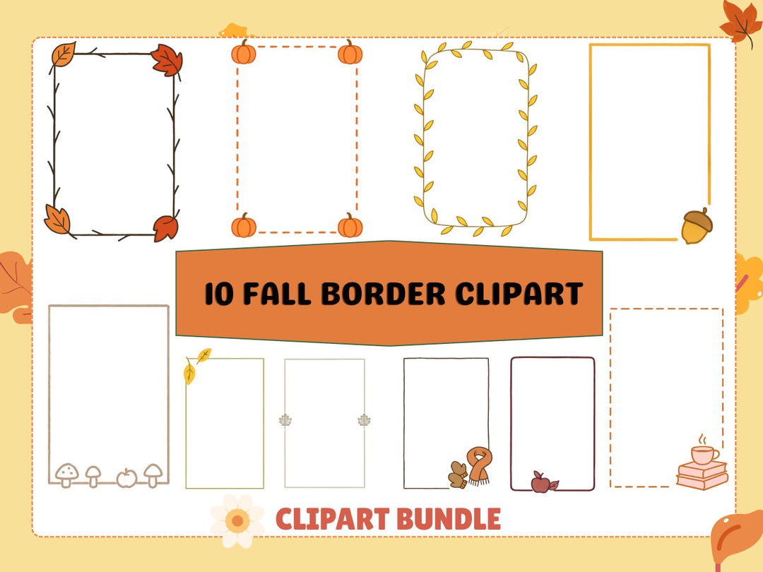 Fall Border Clipart Autumn Frame PNG Thanksgiving Border Digital ...