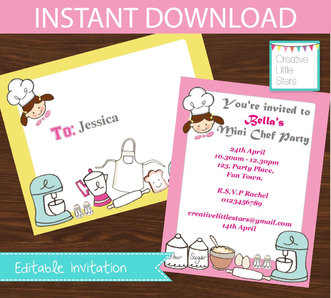 Cooking Invitation Pink Chef Editable DIY Printable Kit INSTANT ...