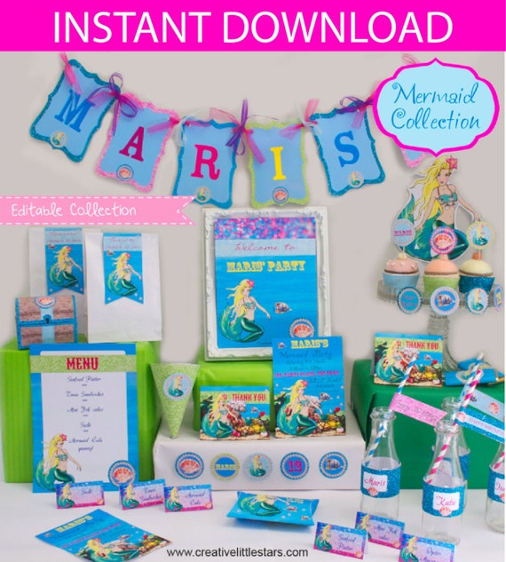 Mermaid Party DIY Printable Kit - INSTANT DOWNLOAD by ...
