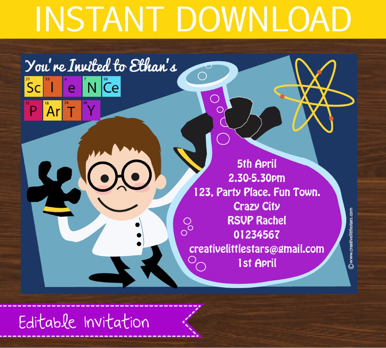 Science Invitation DIY Printable INSTANT DOWNLOAD Boy | Etsy