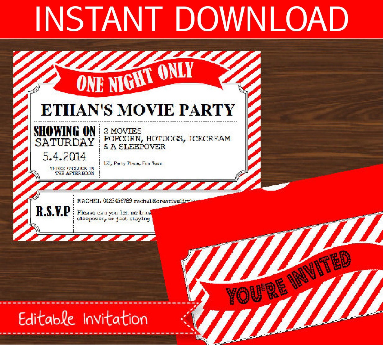 Movie Invitation DIY Printable Kit INSTANT DOWNLOAD | Etsy