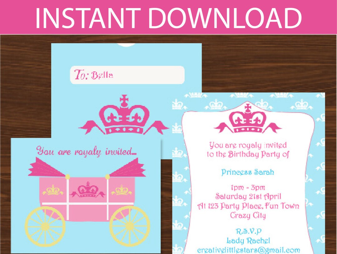 Princess Invitation DIY Printable Kit INSTANT DOWNLOAD - Etsy