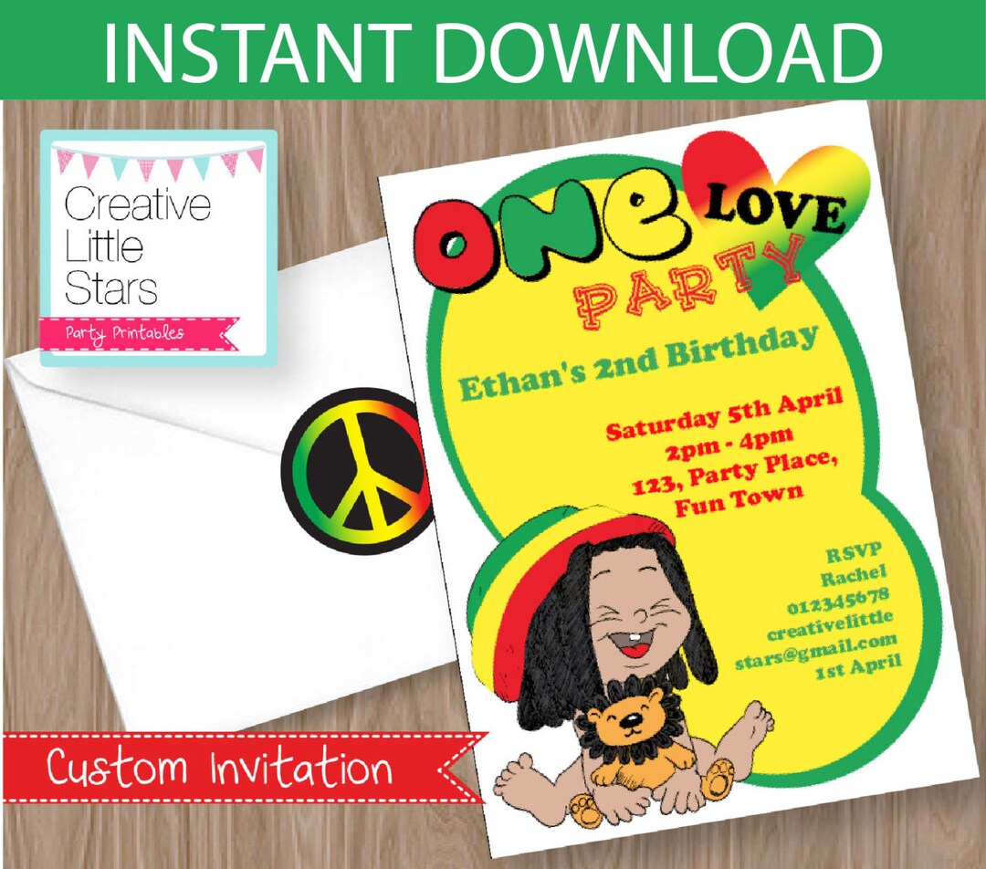 Rasta One Love Invitation Editable Instant Download 5x7 Invite and ...